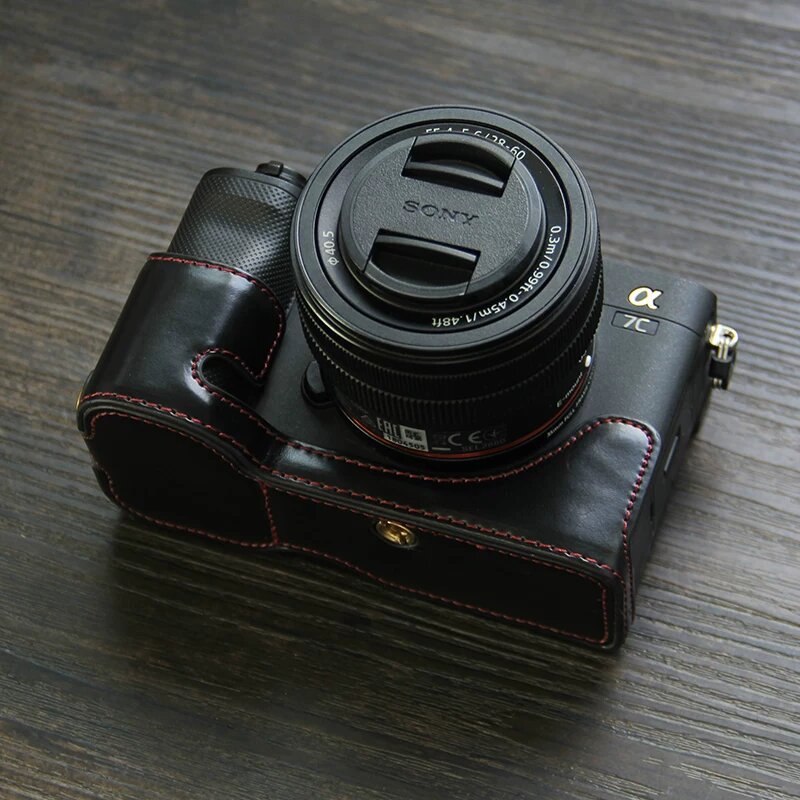 Черный ПУ чехол с подставкой для Sony A7C, прочный защитный чехол с подставкой