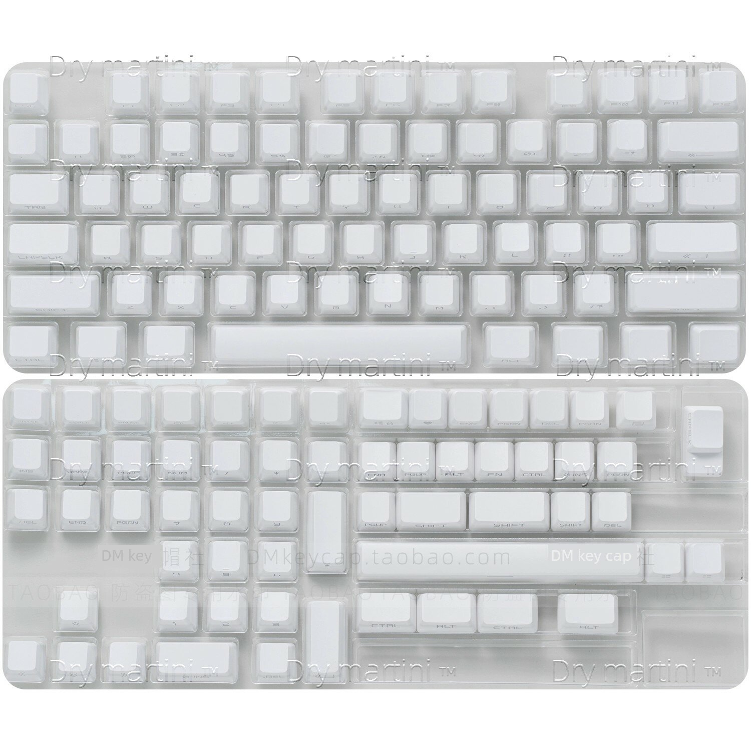 Чисто белые полупрозрачные кейкапы с боковой печатью, OEM, чисто черные двухцветные литые PBT-кейкапы, снежно-белые с