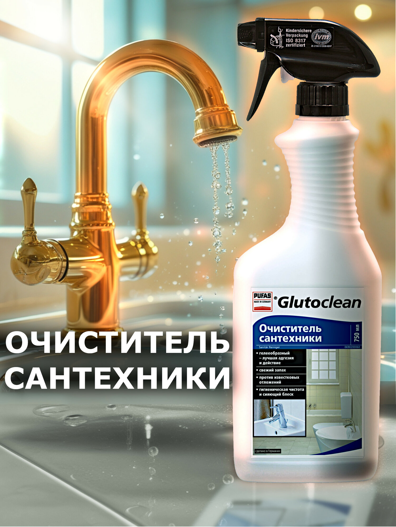 Очиститель сантехники, Pufas Glutoclean , 750 мл. Производство Германия Пуфас