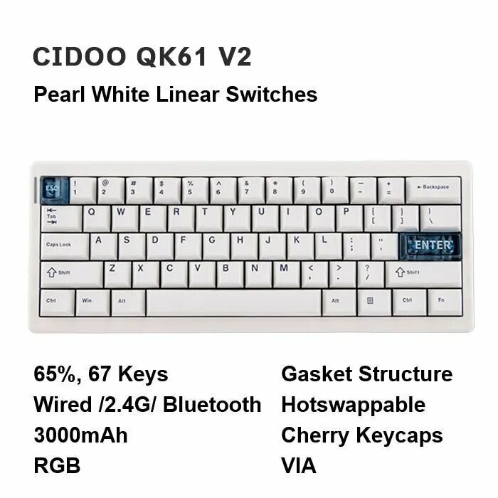 Cidoo Игровая клавиатура беспроводная , (CIDOO Pearl White), Английская раскладка, белый