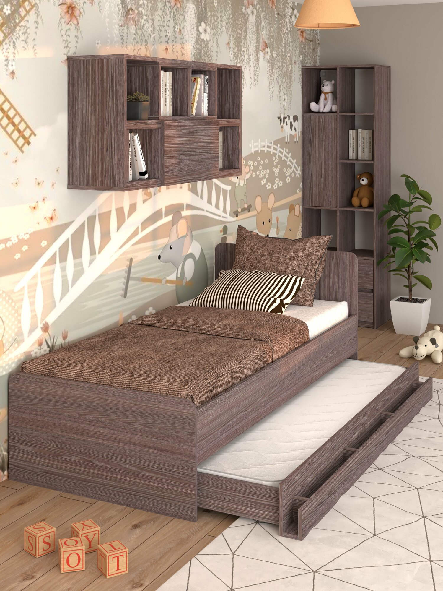 Есэндвич Grand Лаворо Кровать 90х200 с дополнительным спальным местом (Анкор тёмный) 203х93х80 см