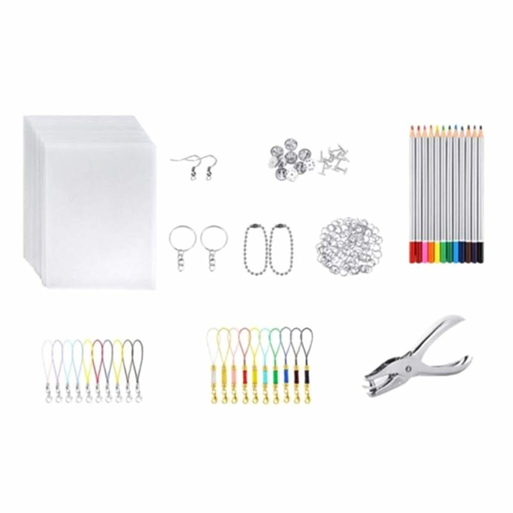 Набор термоусадочных пленок с цветными карандашами, брелком, дыроколом для изготовления украшений