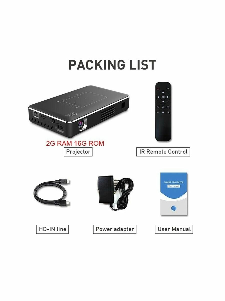 Vivicine New P10-II Android 9.0 960x540 пикселей DLP 3D-проектор, 2 ГБ ОЗУ, 16 ГБ ПЗУ,