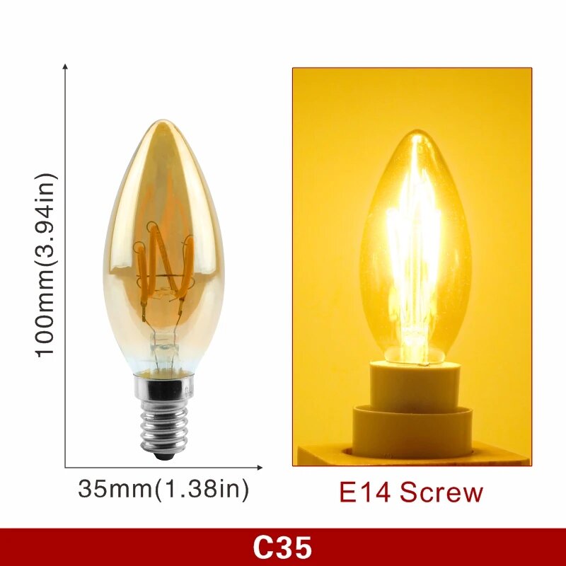 Светодиодная лампа Эдисон C35 E14, теплый свет