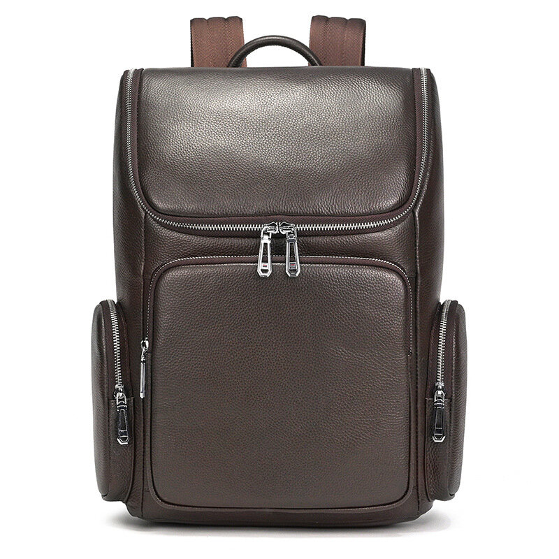 Рюкзак из натуральной кожи, мужской кожаный 14-дюймовый компьютерный школьный рюкзак, дорожная сумка, школьный пригородный рюкзак, черный, false,