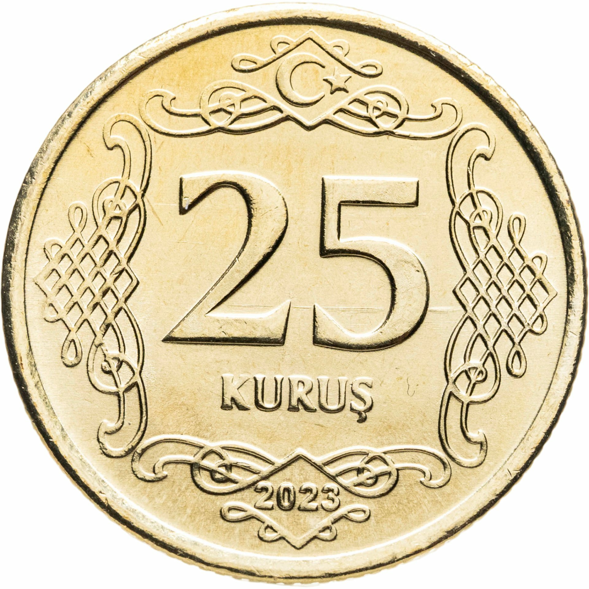 Турция 25 курушей kurus 2023, Латунь, в сохранности UNC