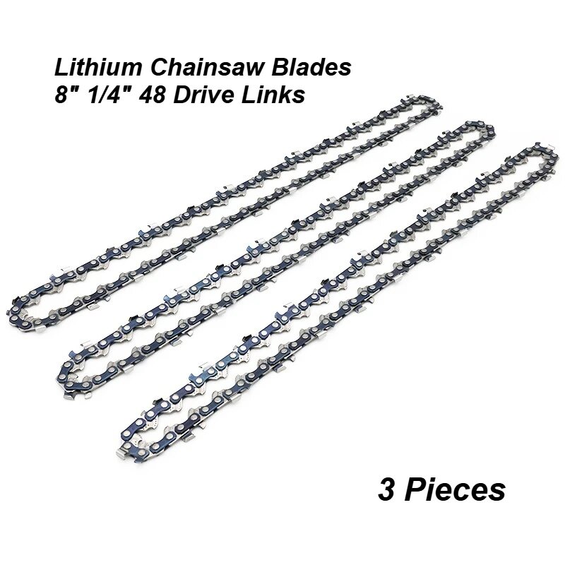 Запчасти для садовых инструментов, аксессуары, 3 шт, 8-дюймовая цепная пила, 1/4 дюйма, 48 звеньев, цепь для литиевой электрической бензопилы