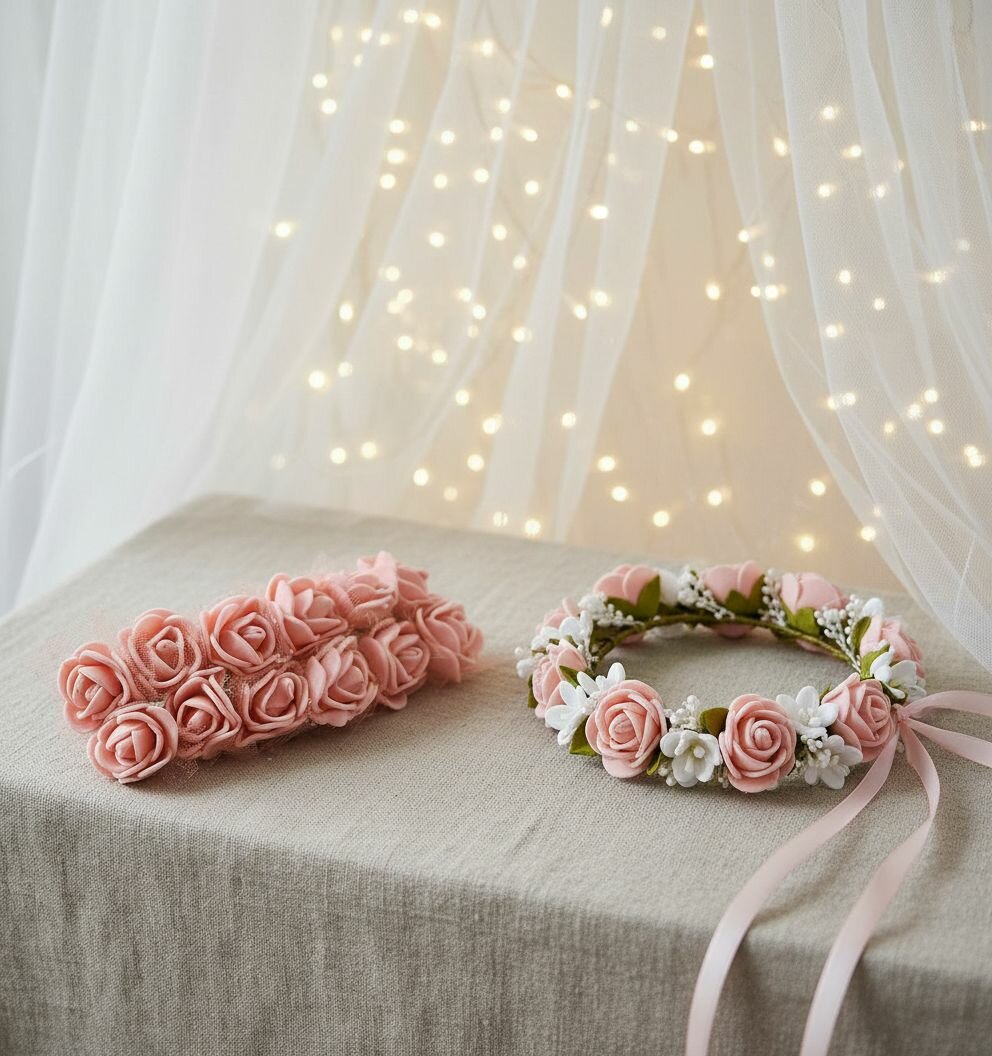 Цветы из фоамирана 2 см, персиковые, на металлической ножке, упаковка 12 штук