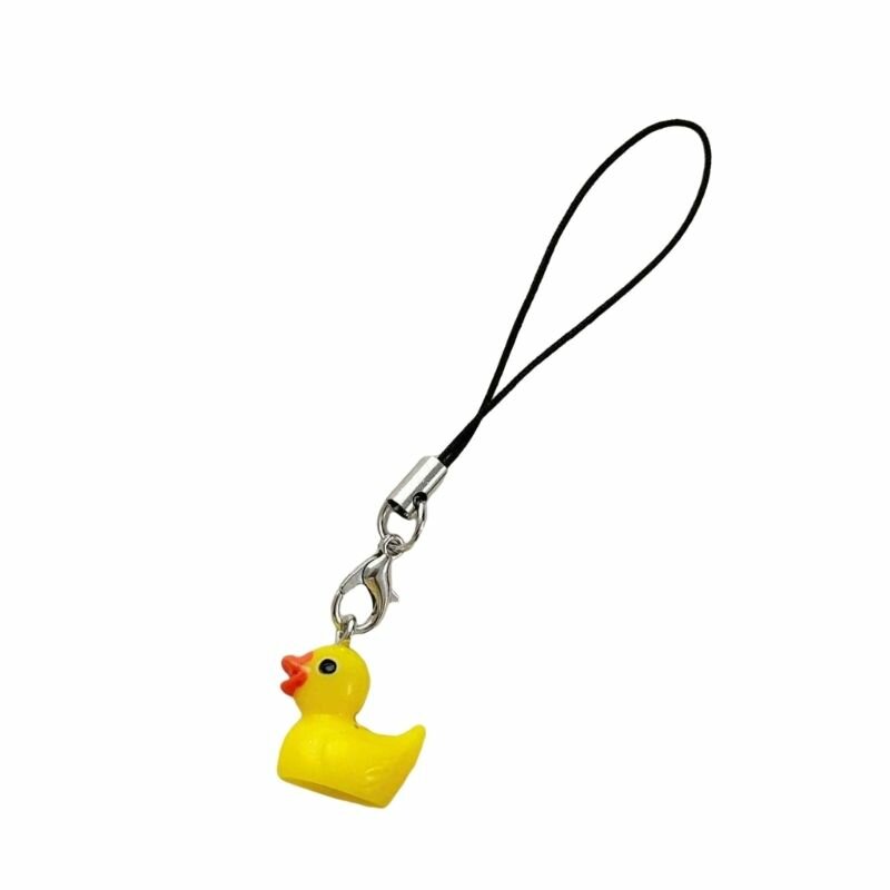 Симпатичная маленькая желтая уточка подвеска на цепочке для мобильного телефона-черная веревочная утка
