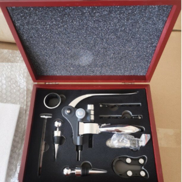 Набор для вина из девяти предметов с открывалкой для бутылок в виде головы кролика, кожаная коробка, открывалка для бутылок, термометр, набор пробок для вина