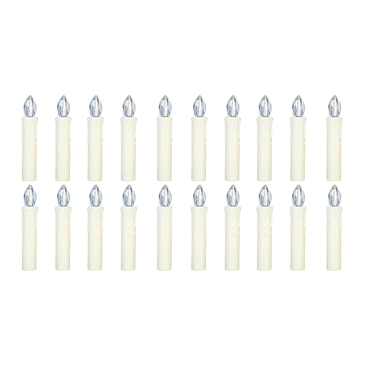 20 PCS Светодиодные свечки без пламени с пультом дистанционного управления, теплый белый цвет, питание от батарей, мигающие конические свечи с клипсами для украшения свадьбы, вечеринки, рождественской елки, размер свечки 10.3*2.1 см, материал ABS