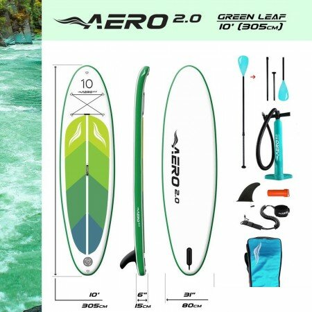 Сапборд AERO Green Leaf, надувной, зеленый, 305 см, до 180 кг, рюкзак, насос, весло, плавник