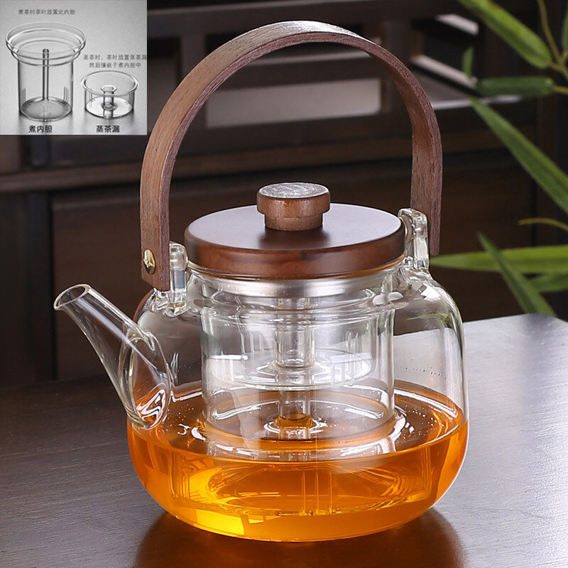 Новый чайник из орехового дерева с интегрированной ручкой для варки и кипячения, популярный на интернете, стеклянный чайник, термостойкий чайник для высоких температур, оптовая продажа