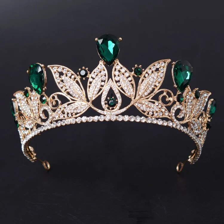 Диадема изумрудная с кристаллами, H083 Green