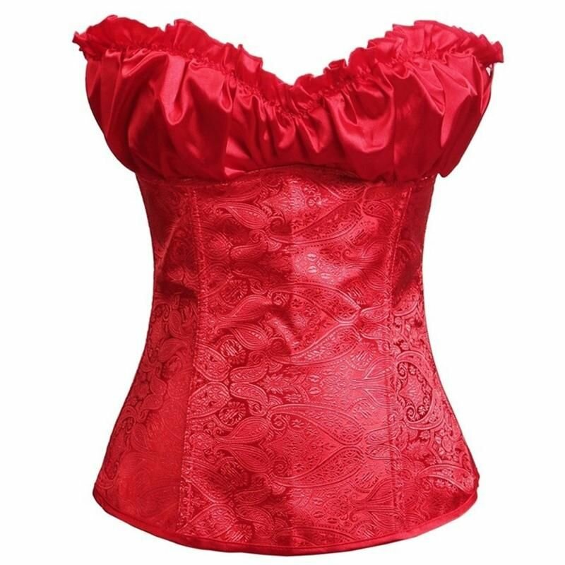 Корсет с шнуровкой и косточками, красный - S