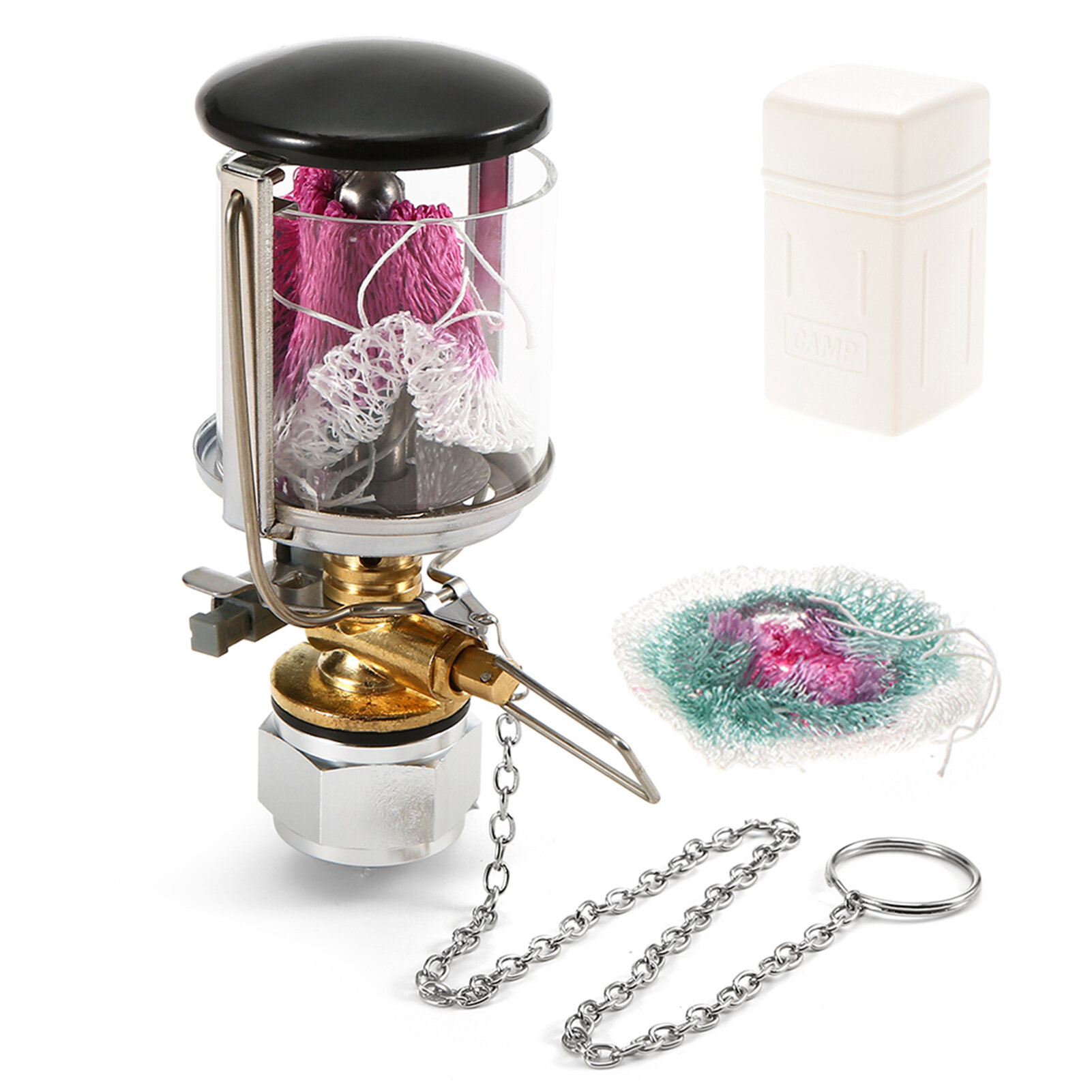 Мини лампа на пропане с одним фитилем, газовая лампа, портативная газовая свет, подвешиваемая палаточная лампа с 2 фитилями для путешествий, походов, альпинизма, материал нержавеющая сталь, латунь, пластик, канделла 200-300 CP, расход газа 50 ГР/ч,