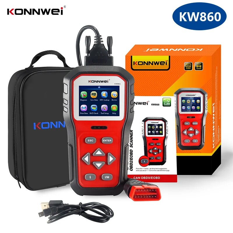 2026 KONNWEI KW860 Инструмент диагностики OBD2 для автомобиля, Профессиональный тестер аккумуляторов для автомобилей, Проверка готовности I/M, Читатель кодов ошибок лампы масла, Автомобильный инструмент