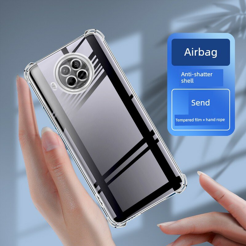 Прозрачный силиконовый чехол Redmi Note 9 Pro 5G с воздушной амортизацией, закаленным стеклом и ремешком, полное