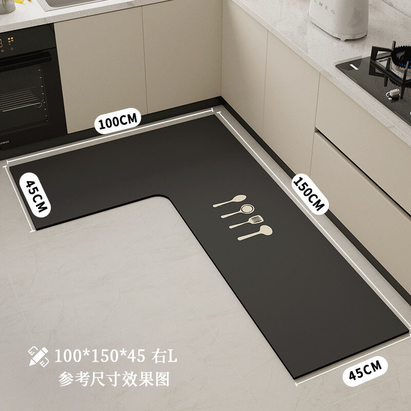 Простой однотонный кухонный коврик угловой L-образный из диатомитовой земли, нескользящий, впитывающий воду, быстро сохнущий, декоративный, легкий в уходе коврик для ног