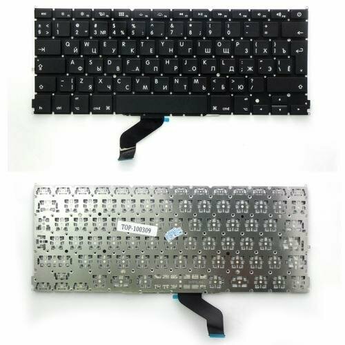 Клавиатура для ноутбука Apple MacBook Pro 13" A1425 Series. Г-образный Enter. Черная, без рамки. PN: A1425