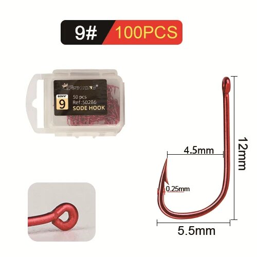 FISH KING 50/100 шт. в коробке, Высокоуглеродистый крючок Chinu, рукав 6 #-14 #, крючок для ловли карпа, крючки для ловли нахлыстом, крючок для морской рыбалки, Крючки для рыбалки