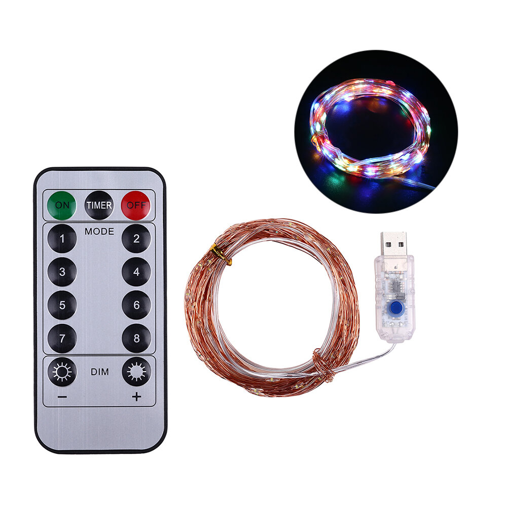 Гирлянда на медной проволоке с USB зарядом INS Stars Of Heaven Decoration Flashing длина 5 метров 50 лампочек 8 режимов освещения с пультом управления, цвета: Теплый белый, Белый, Многоцветный, Синий, Зеленый, Фиолетовый, модель BZ1193, материал: Пластик