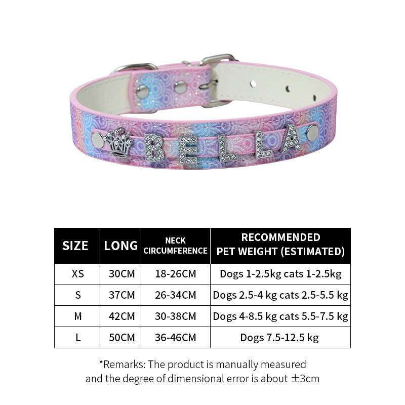 Светящийся ошейник с гравировкой букв для собак и кошек, регулируемый кожаный ошейник Цвет：Градиентный розовый ошейник