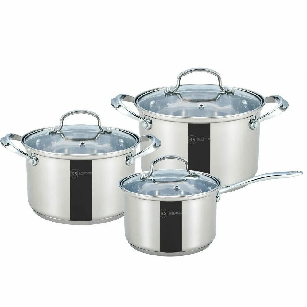 Набор кастрюль 3 предмета (2л, 2.7л, 3.7л) нерж Rainstahl