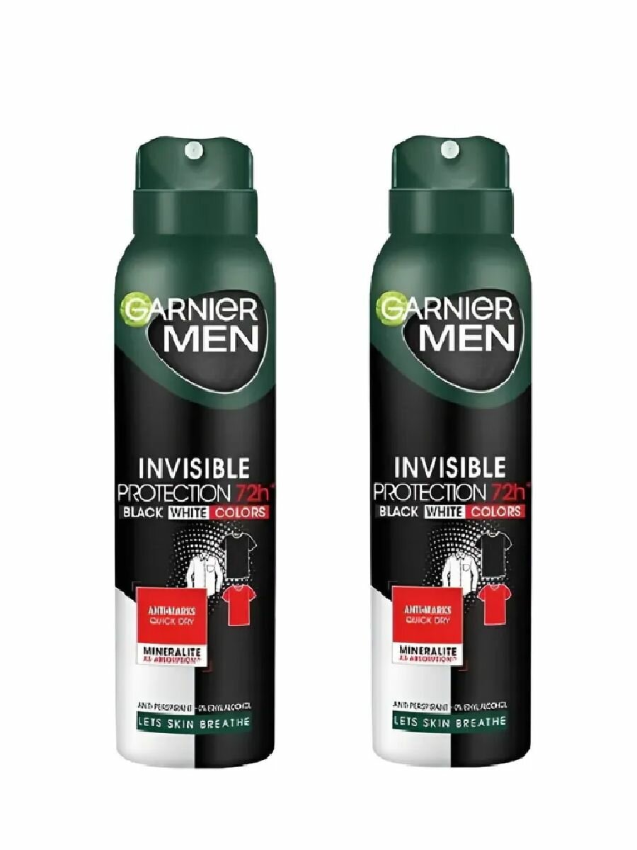 Garnier mineral MEN Дезодорант мужской Невидимая защита Черное, белое, цветное, 48Ч, дезодорант-антиперспирант спрей для мужчин
