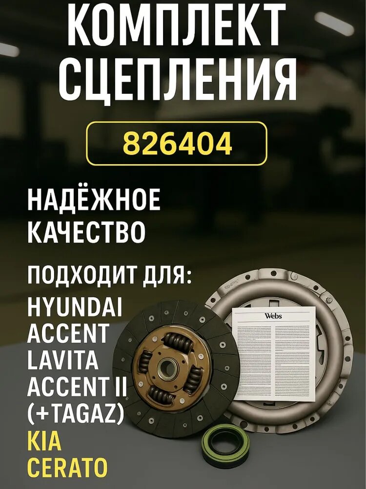 Комплект сцепления Valeo 826404 для Hyundai Accent, Matrix, механическая КПП