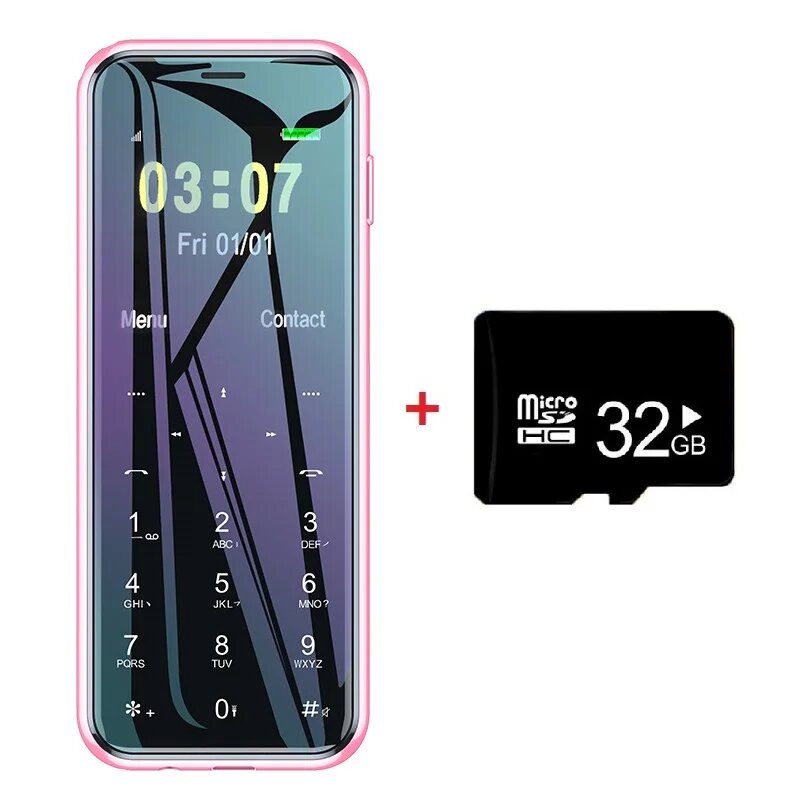 V8 Mini Card мобильный телефон с MP3-наушниками pink add 32g TF card