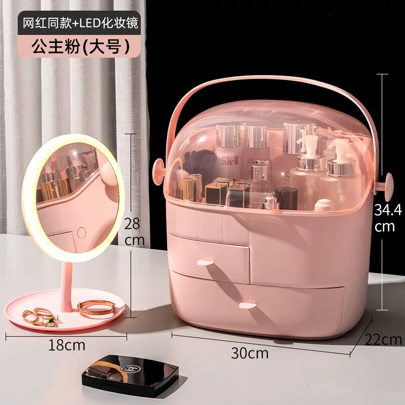 Косметический органайзер с крышкой и зеркалом, пылезащитный, настольный, портативный, для хранения косметики и средств