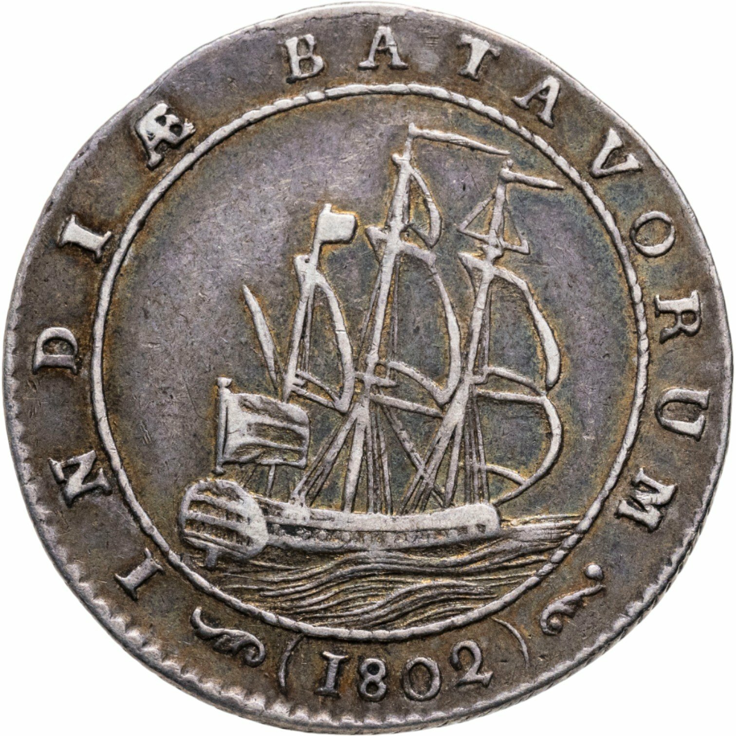 Голландская Ост-Индия Батавская республика 1 гульден gulden 1802, Серебро 916, в сохранности XF
