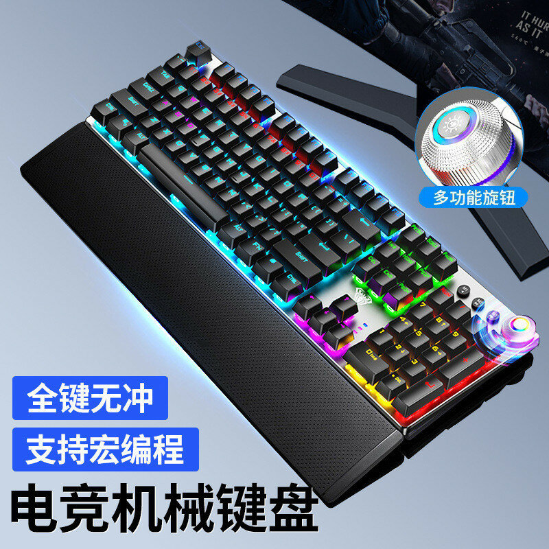 Wolves F2088 Проводная механическая клавиатура с переключателем Cherry MX Blue, черные RGB квадратные клавиши,