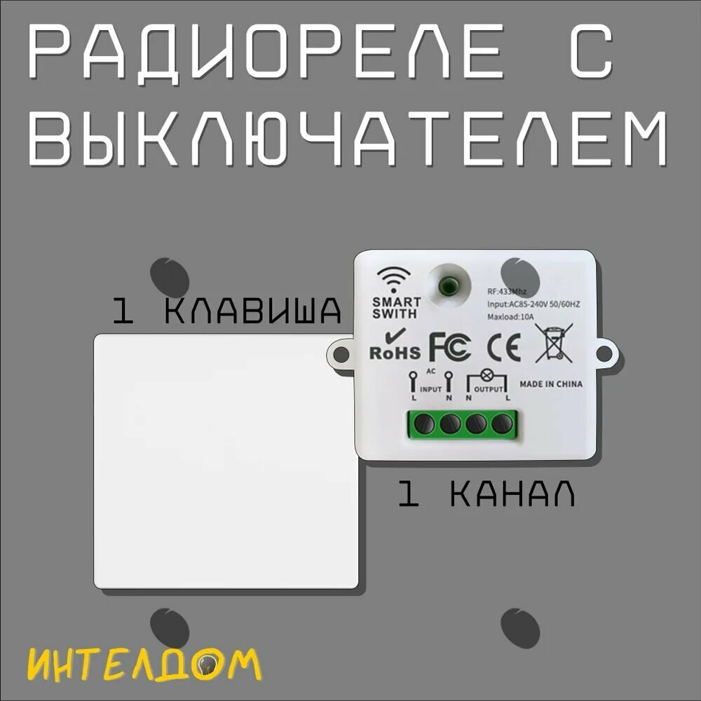Беспроводной одноклавишный выключатель с радиореле (1x10A)