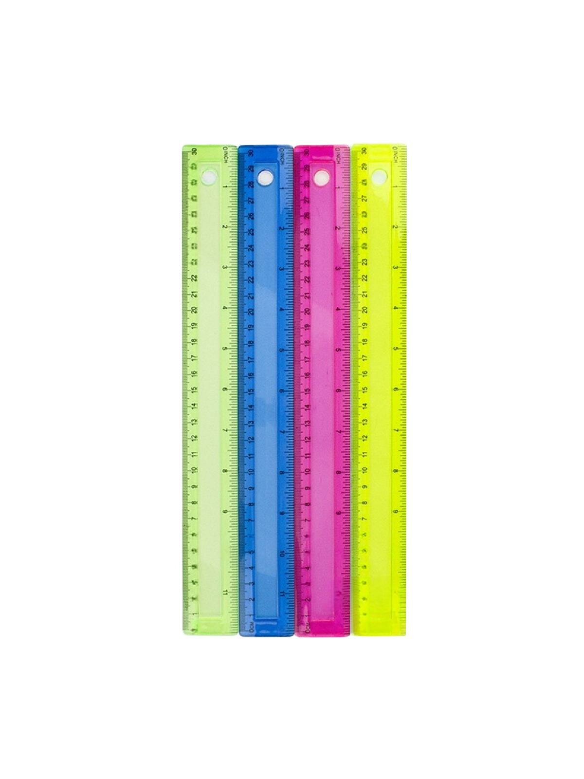 4шт 12-дюймовая прозрачная линейка Прямая линейка Дюймы и сантиметры Двойная линейка