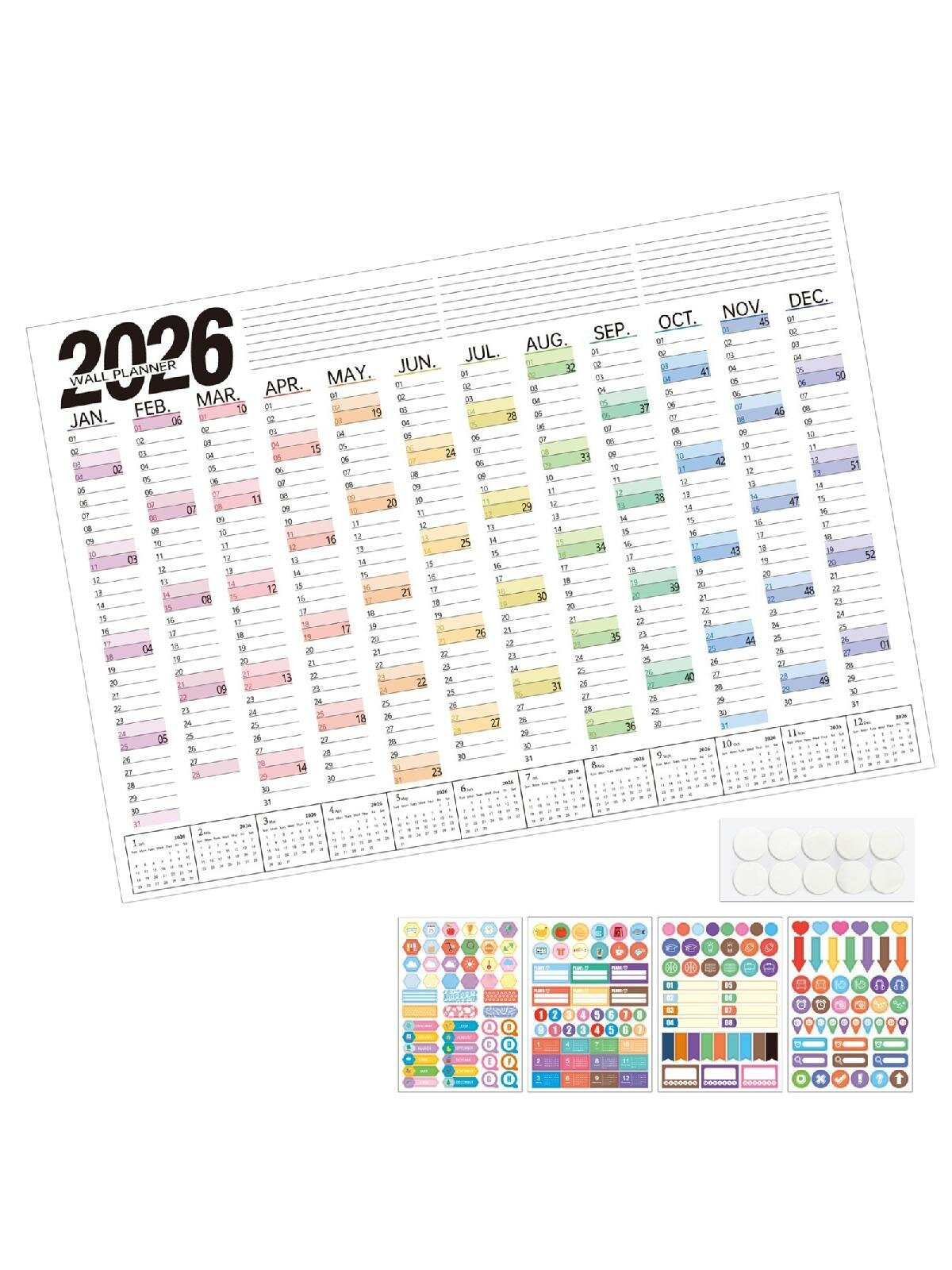 2026 Настенный календарь Годовой планировщик на полный год для просмотра календаря 74x52,5 см