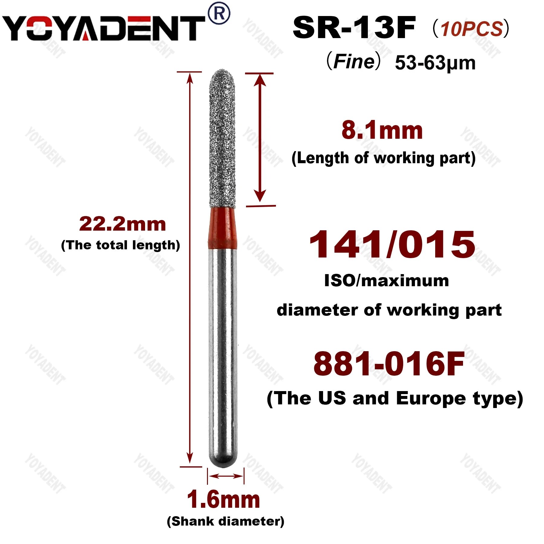 Алмазные боры YOYADENT SR-13F 1.6 мм 10шт