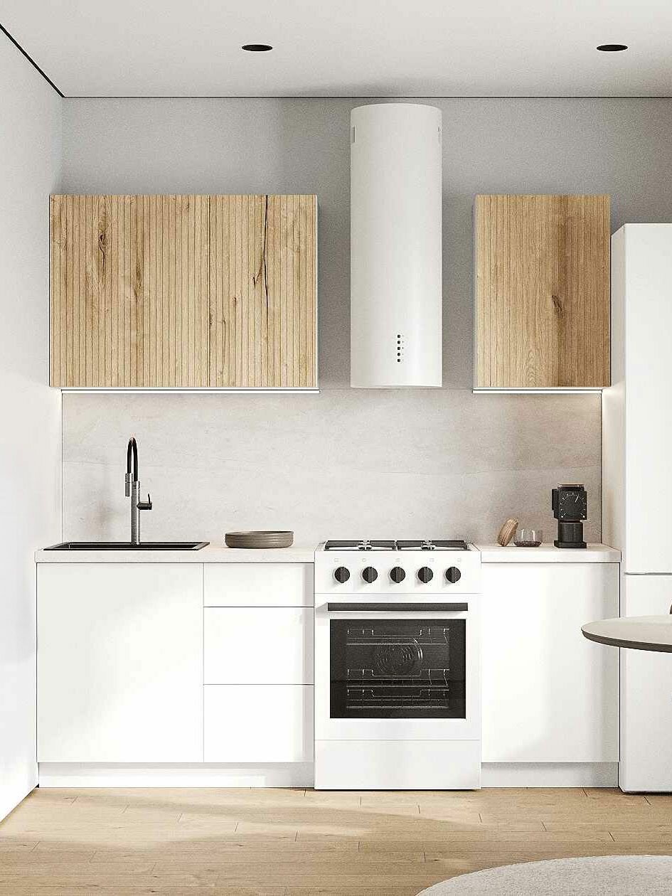 Кухонный гарнитур Комби 1.5 м, мебель для дома и кухни, Белый / Дуб Торонто / Бланж