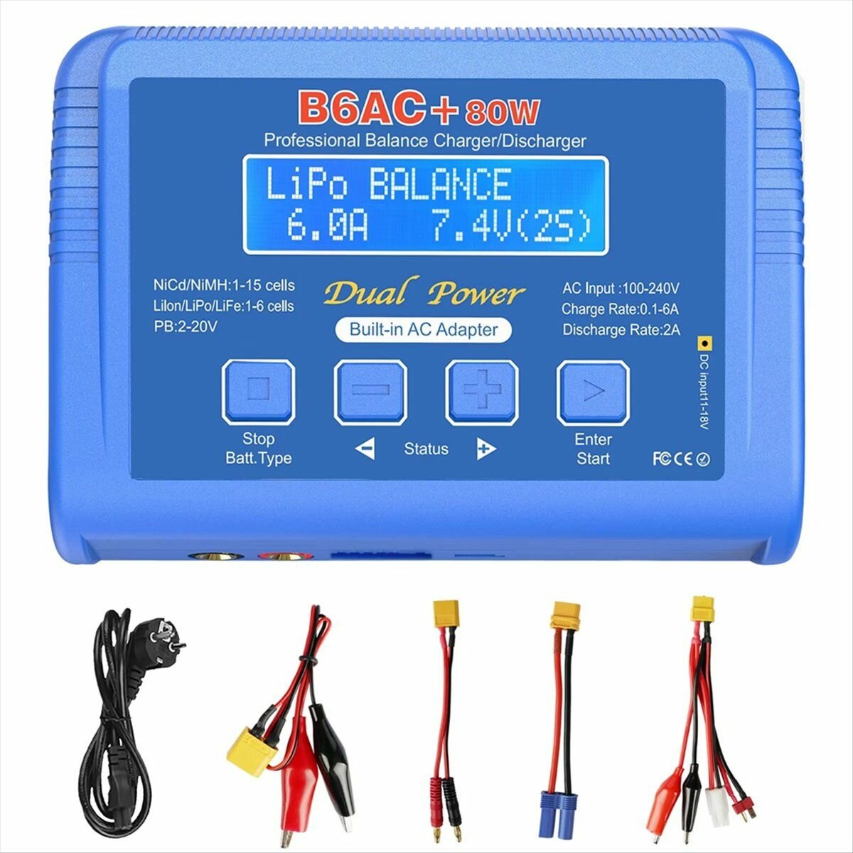 Зарядное устройство B6AC 80 Вт LiPo с функцией балансировки RC для 1S-6S LiPo Life Li-Ion 1-15S NiCD NiMH PB EU Plug