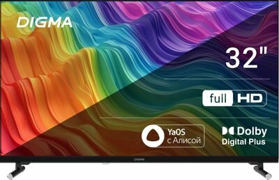 32" Телевизор Digma DM-LED32SBB33 FULL HD, черный, смарт ТВ, YaOS