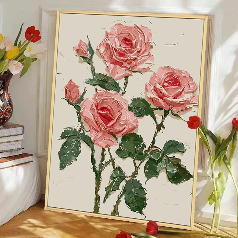 Роза Высококачественная цифровая масляная живопись DIY Раскраска Ручная роспись Цветочное искусство Акриловая масляная живопись Декоративная живопись