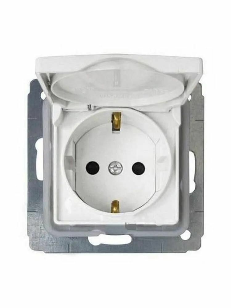 Розетка Legrand с заземлением, степень защиты IP44, белая