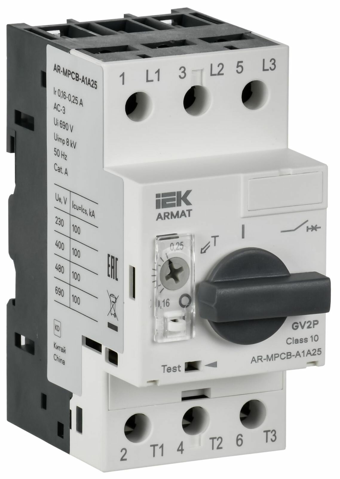 Выключатель автоматический IEK ARMAT, защиты двигателя, A1 GV2P, 0.16-0.25А