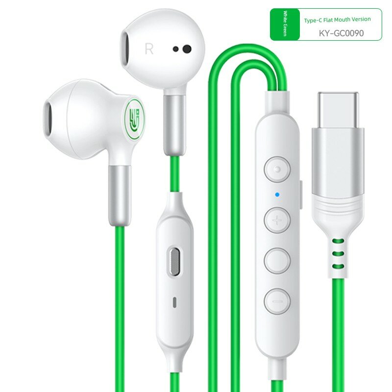 GC0090 Зеленые наушники с Type-C, для КТВ, глубокий бас, совместимость с OPPO Huawei Vivo, высококачественный звук