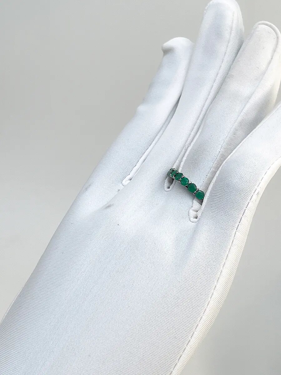 Кольцо дорожка, серебро, 925 проба, чернение, родирование, изумруд