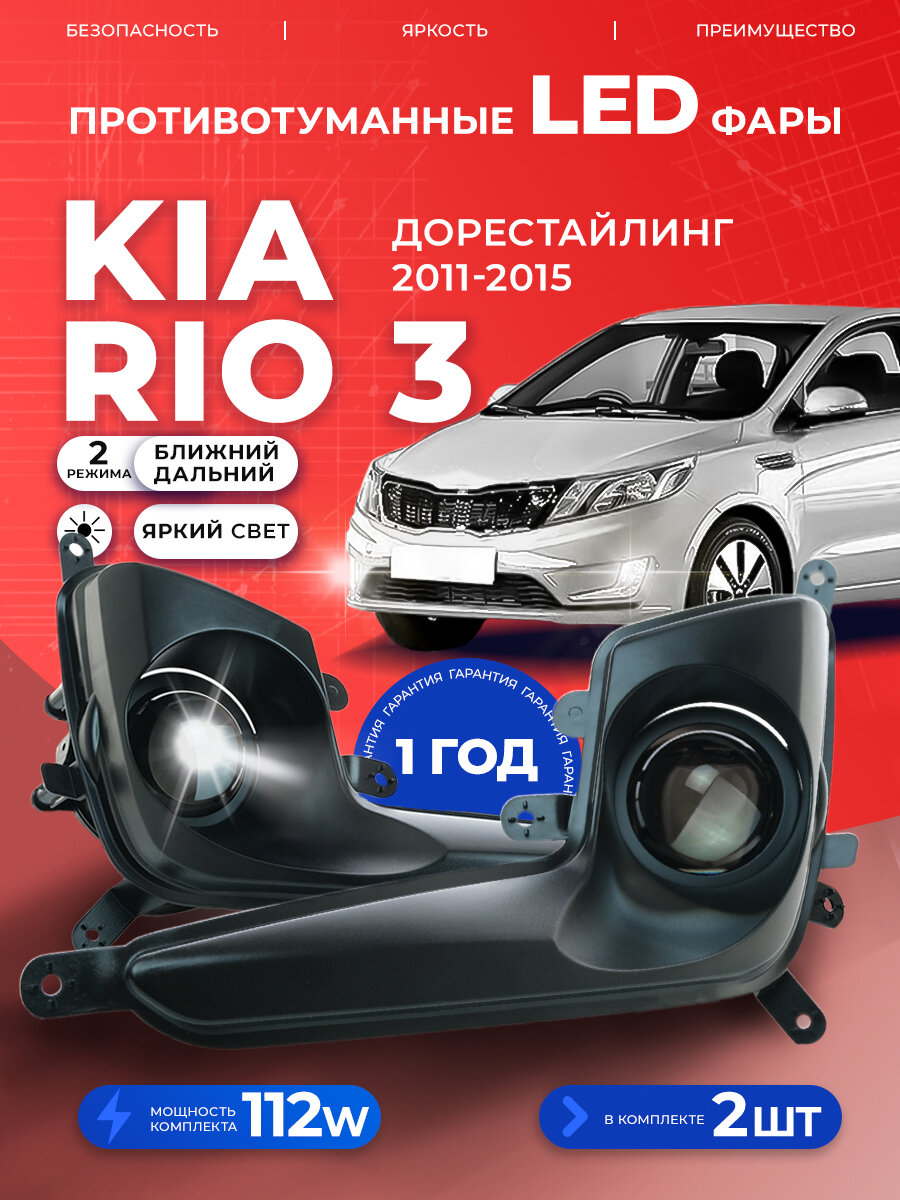 Противотуманные фары линзы дальний свет на KIA Rio 3 (2011 2015) дорестайлинг