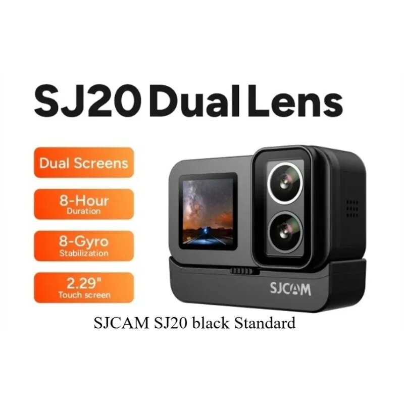 Спортивная камера SJCAM SJ20 black Dual Lens Action Camera 4K, Ночной Специальный объектив для записи видео на 8 часов Водонепроницаемый сенсорный экран 5G WiFi