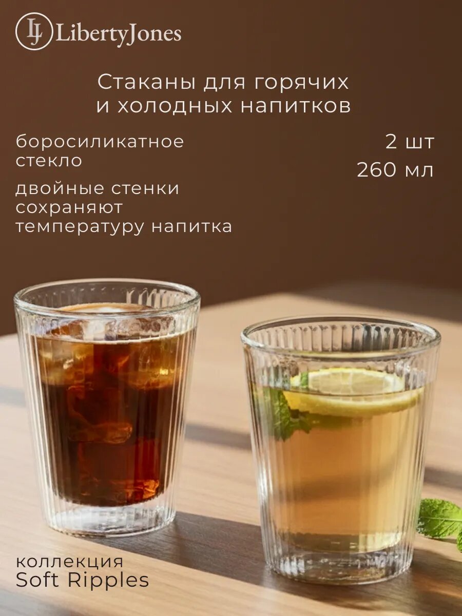 Стакан Soft Ripples 260 мл стеклянный рифленый набор из 2 шт Liberty Jones LJ0000275