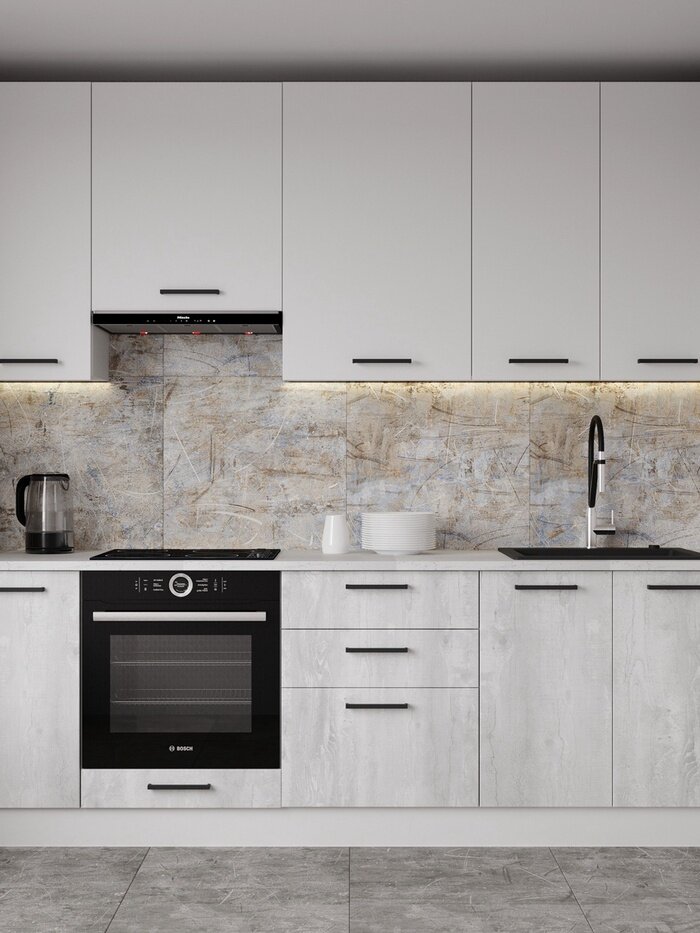 Кухонный гарнитур прямой «бланка», 2400×600 мм, столешница 26 мм, цвет жемчуг/пайн/марквина белый